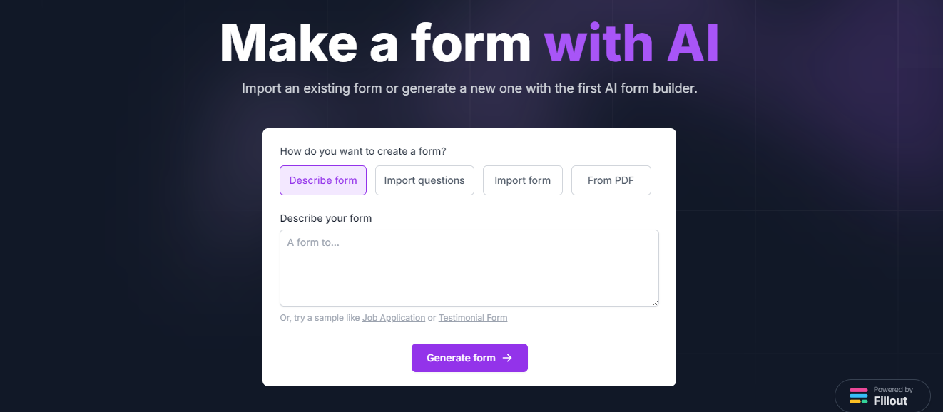 Fillout form builder - Create Form with AI without coding
