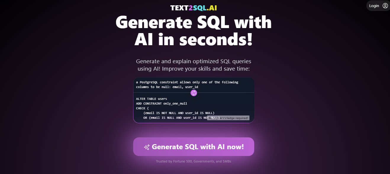 Text2SQL.AI - Generate SQL Query from english text