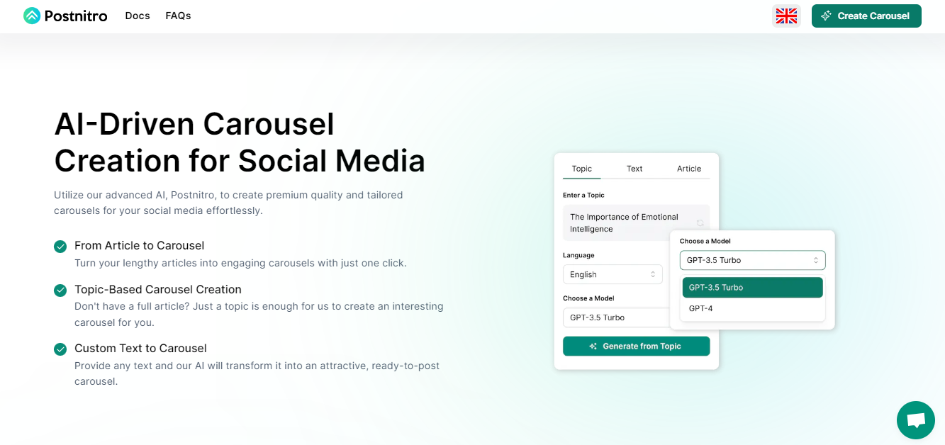 Postnitro AI - Free Carousel Maker For Social Media