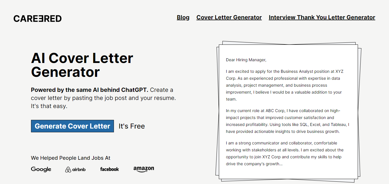 Careered - Free Cover Letter Generator - Trend AI Tools